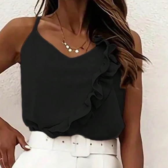 Tops | Solid Ruffle Detail Fitted Cami Tank Top | Poshmark